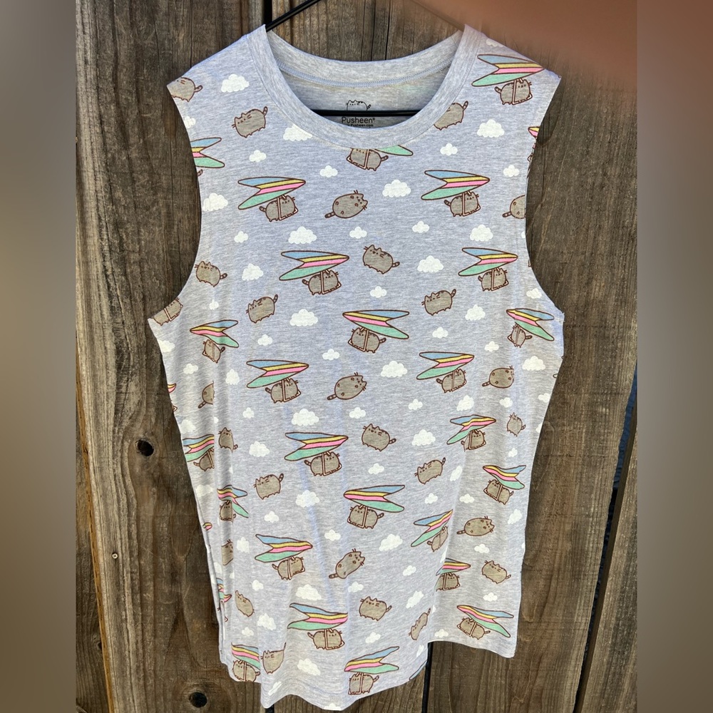 Pusheen The Hang Glider Muscle Tank Top - Gem